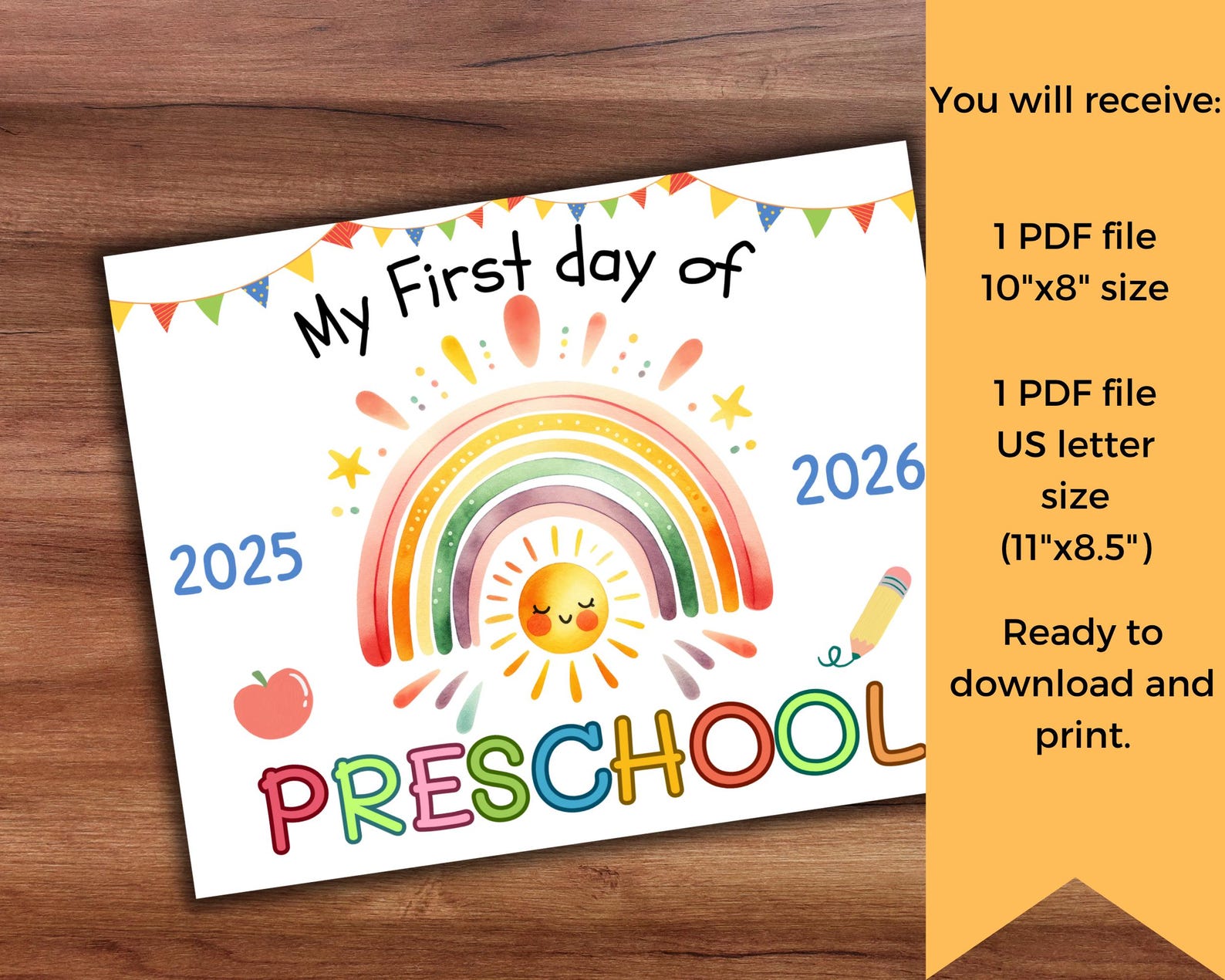 Rainbow Sunshine Preschool Sign: First Day Photo Prop (PDF Download) - Etsy