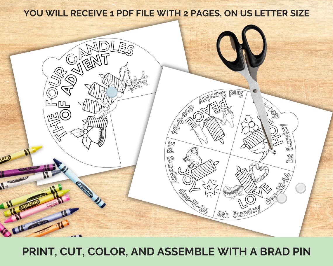 Advent Craft for Kids Spinner Wheel, Advent Candle Wreath Coloring ...