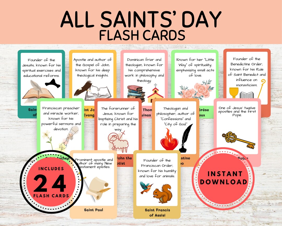 All Saints Day Activities for Kids, Printable Catholic Flash Cards ...