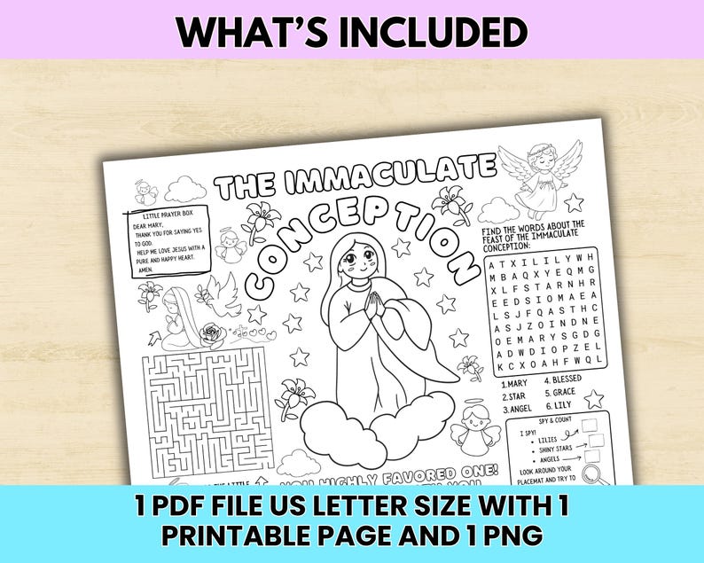 The Immaculate Conception Coloring Activity Placemat, Feast of the ...
