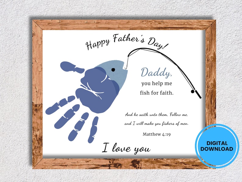 Father's Day Fishing Handprint Craft With Bible Verse, Printable Father ...