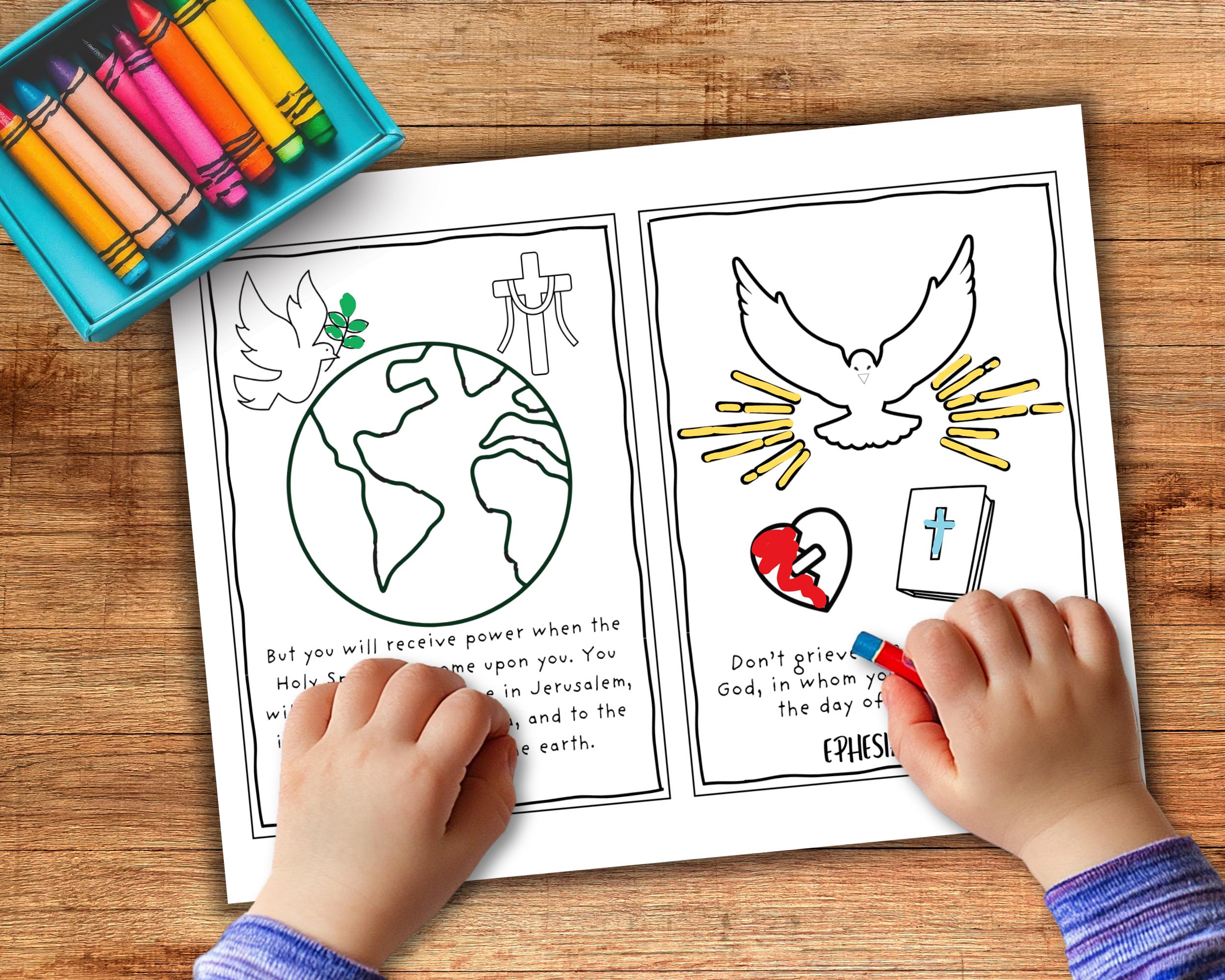 Pentecost Craft for Kids, Holy Spirit Coloring Cards and Bible Verses ...
