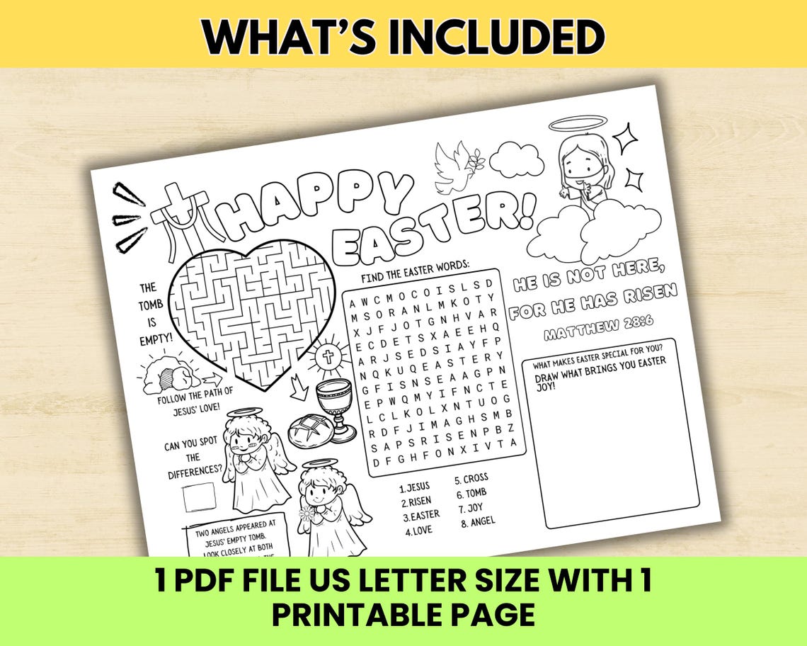 Holy Week Printable for Kids, Easter Activity Placemat for Kids, Easter ...