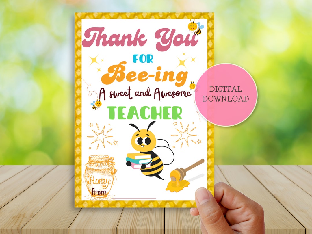 Bee Teacher Appreciation Gift Card: Printable Foldable Card (digital ...