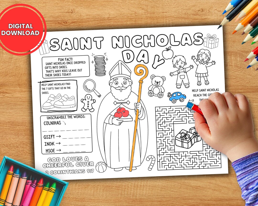 Saint Nicholas Day Activity Placemat for Kids, St Nicholas Coloring ...