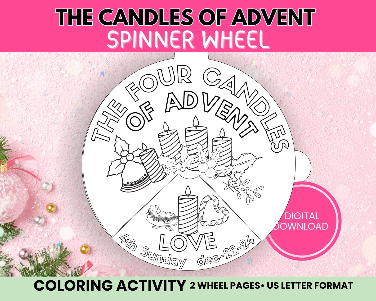 Advent Craft for Kids Spinner Wheel, Advent Candle Wreath Coloring ...