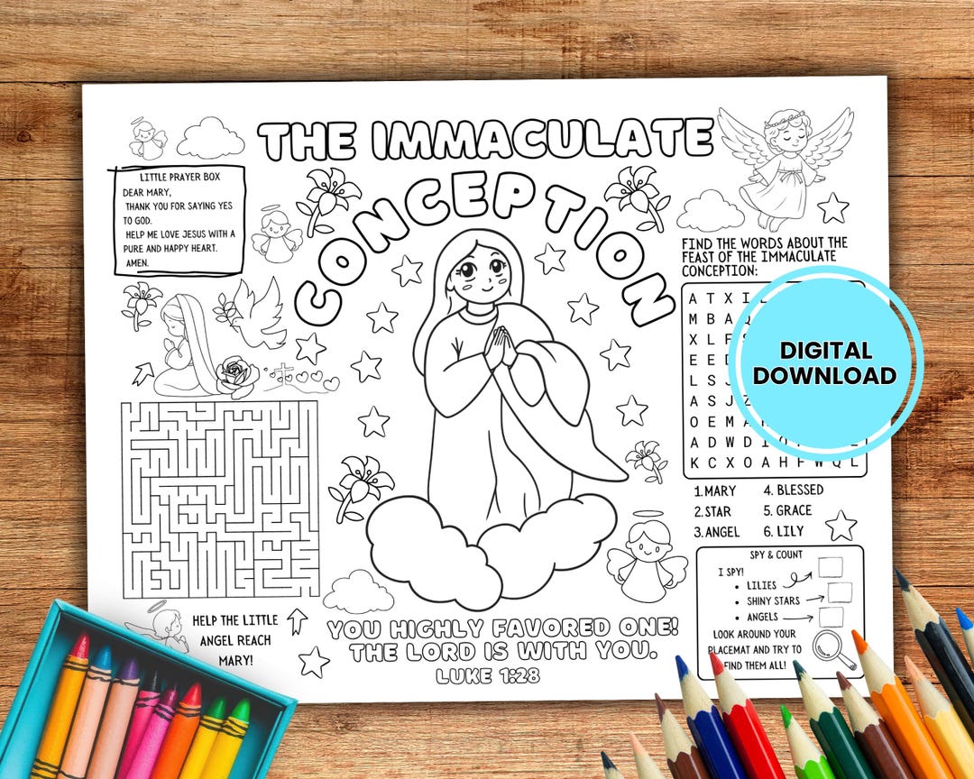 The Immaculate Conception Coloring Activity Placemat, Feast of the ...