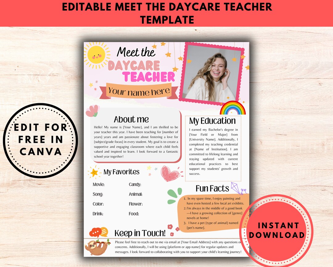 Meet the Daycare Teacher, Editable Meet the Teacher Template, Tiny ...
