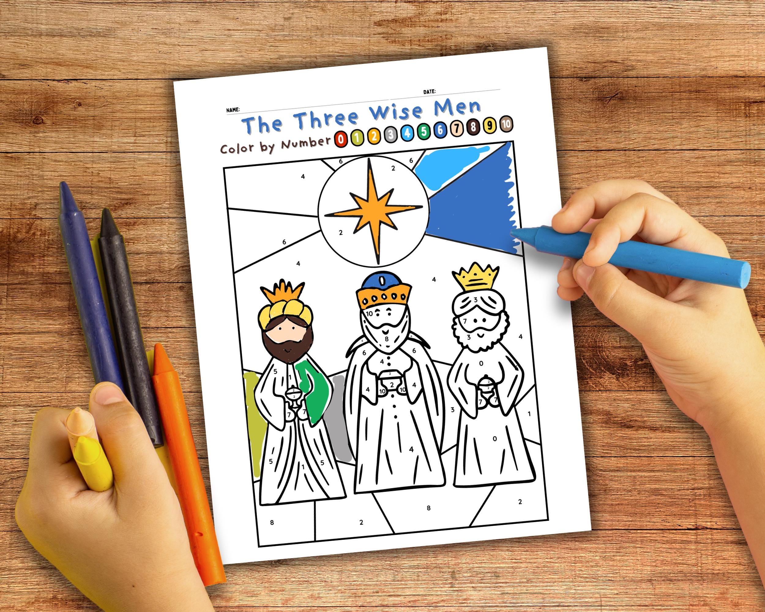 Epiphany Coloring Pages for Kids, Three Wise Men Color by Number, Craft ...