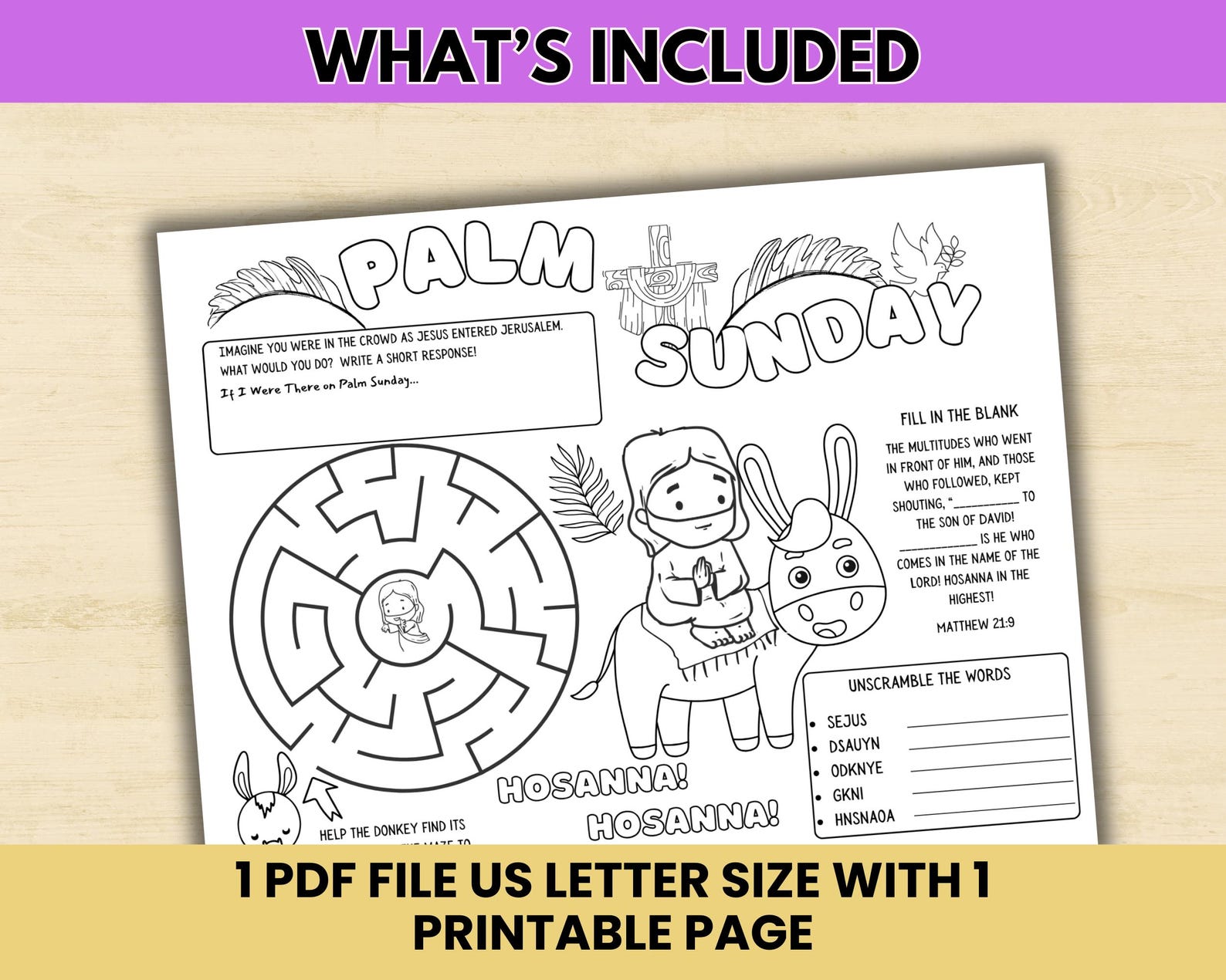 Palm Sunday Activity Placemat for Kids, Holy Week Printable, Catholic ...