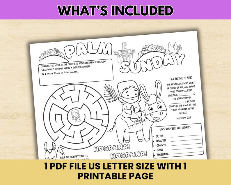 Palm Sunday Activity Placemat for Kids, Holy Week Printable, Catholic ...