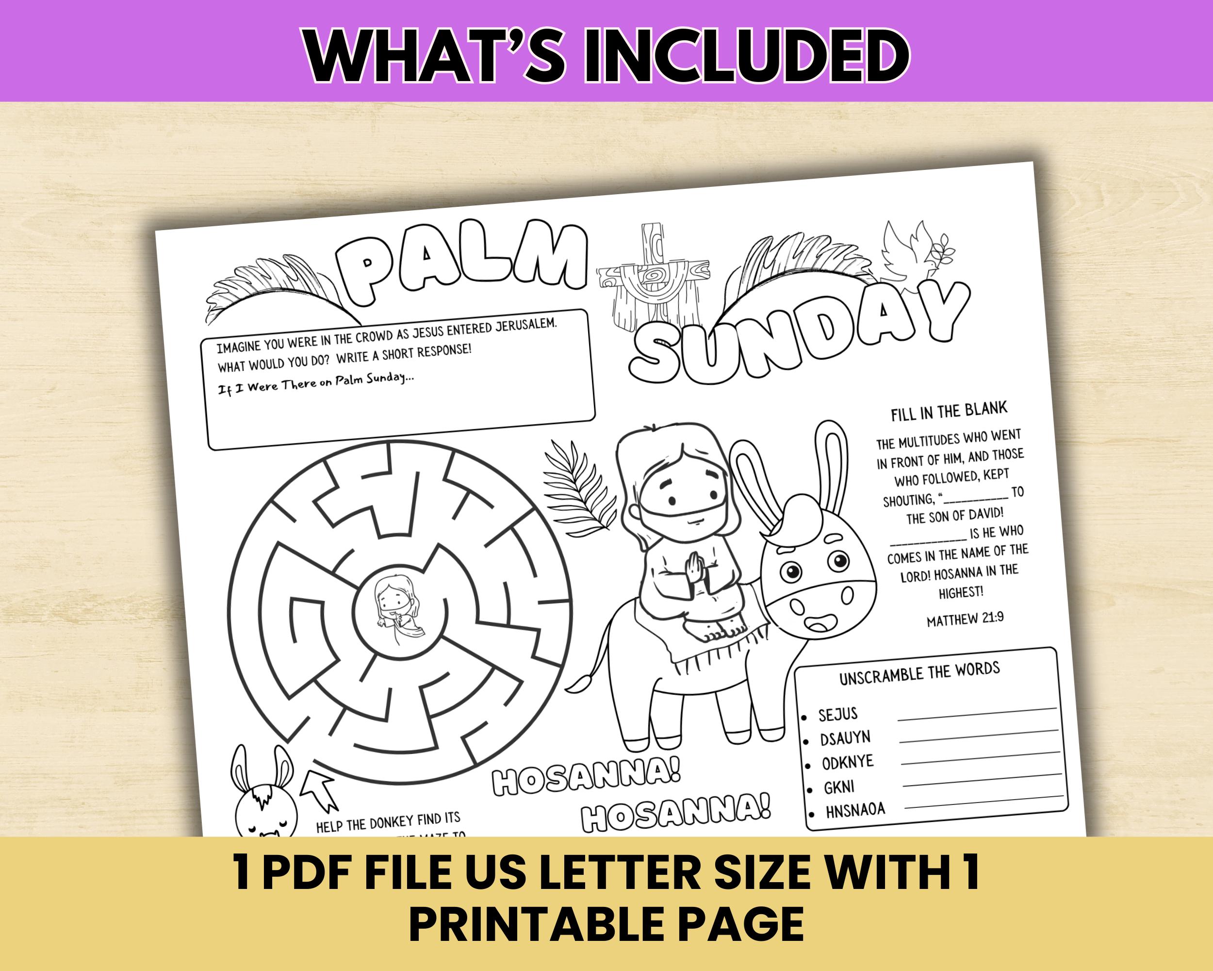 Palm Sunday Activity Placemat for Kids, Holy Week Printable, Catholic ...