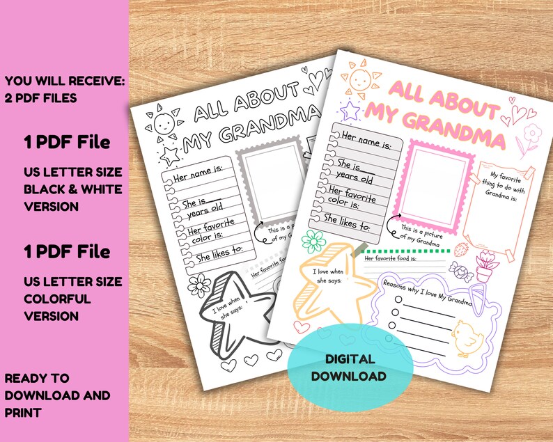 All About My Grandma Printable Grandparents' Day, Grandma Questionnaire ...