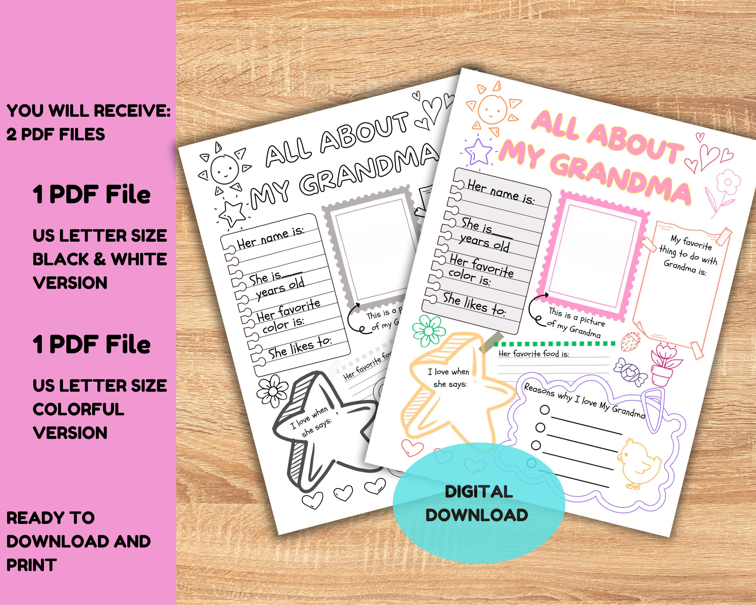 All About My Grandma Printable Grandparents' Day, Grandma Questionnaire ...