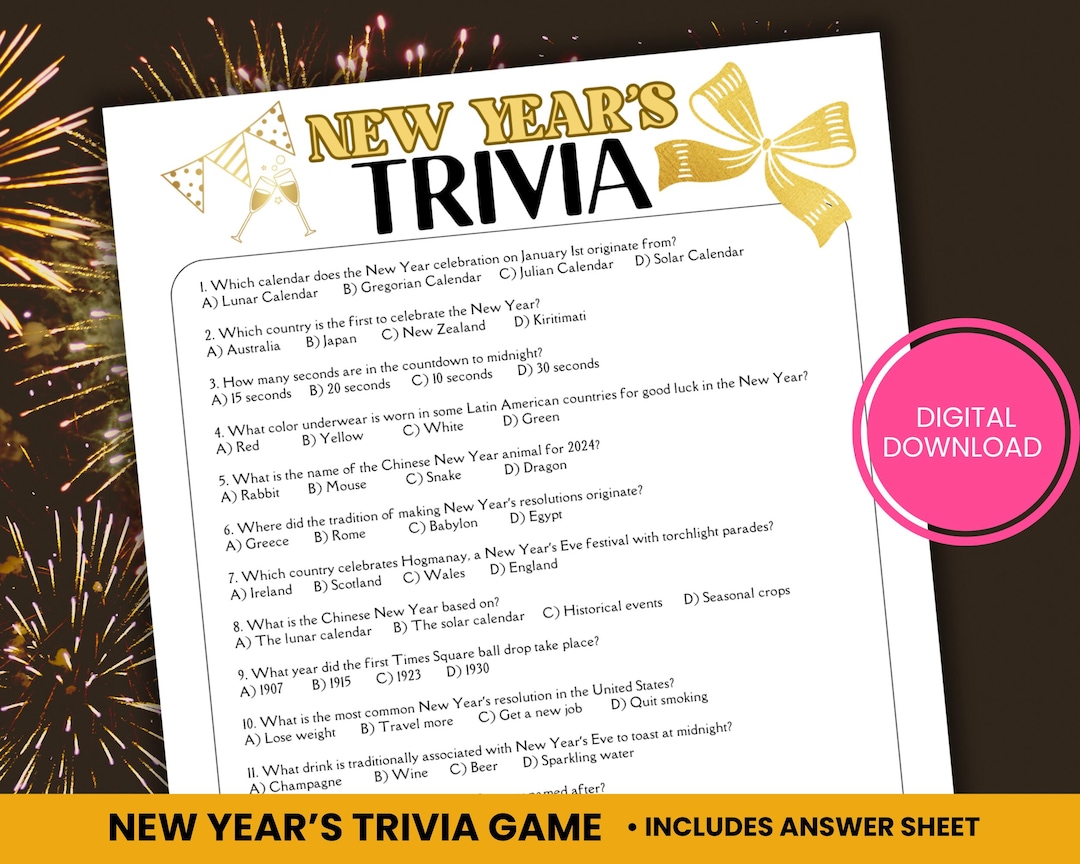 New Years Trivia, New Year Trivia Game, New Years Eve Games, New Year ...