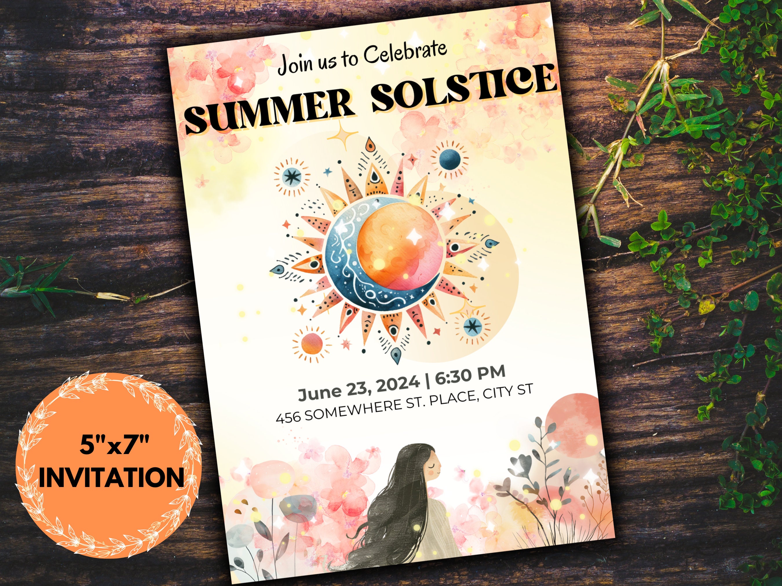 Summer Solstice Invitation Editable Template, Summer Solstice Invite ...