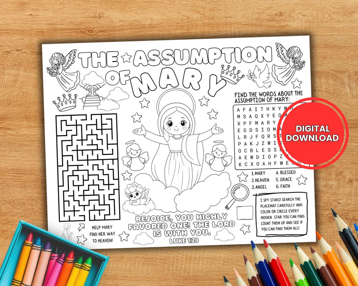 Assumption of Mary Printable Activity for Kids, Feast of the Assumption ...