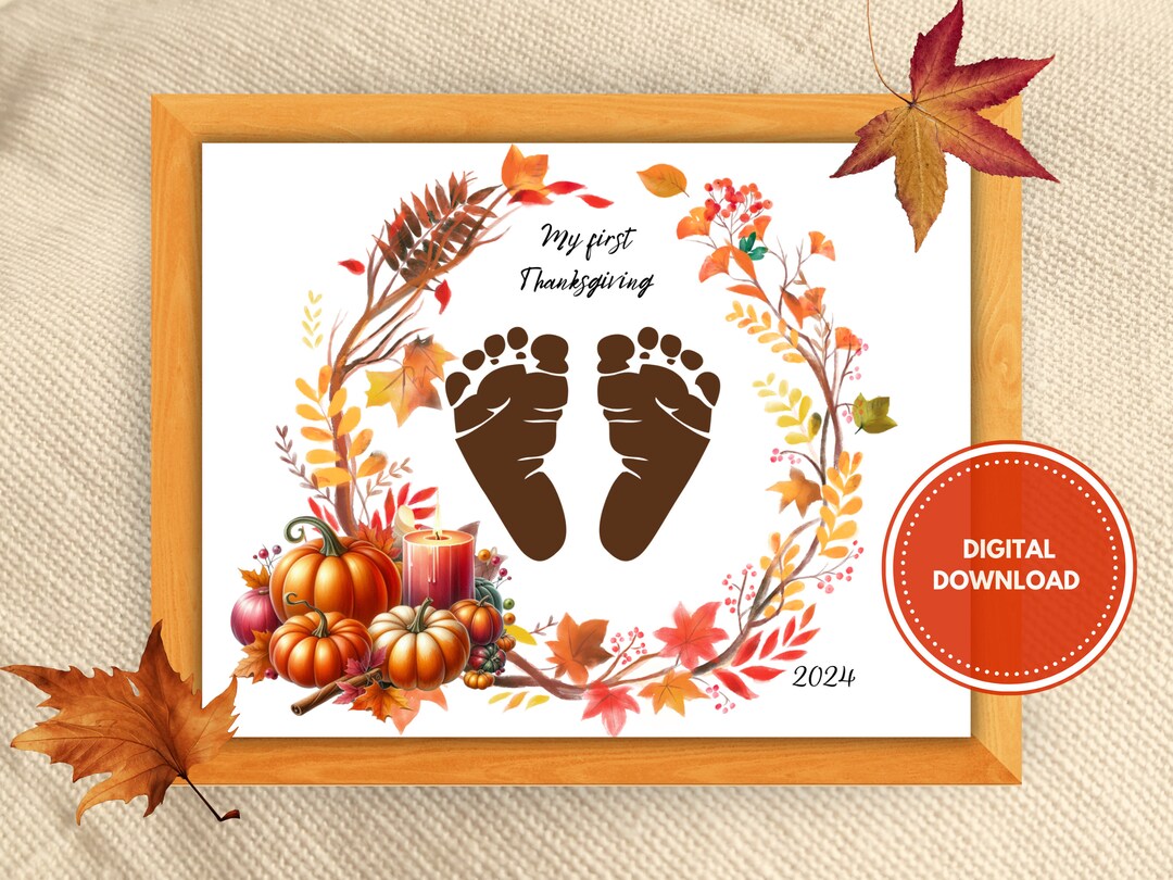 My First Thanksgiving Footprint Sign, Baby First Fall Footprint Art ...