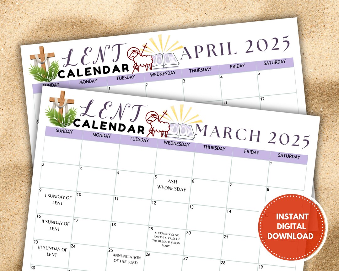 Lent Catholic Calendar, Printable Lenten Calendar 2025, Liturgical ...
