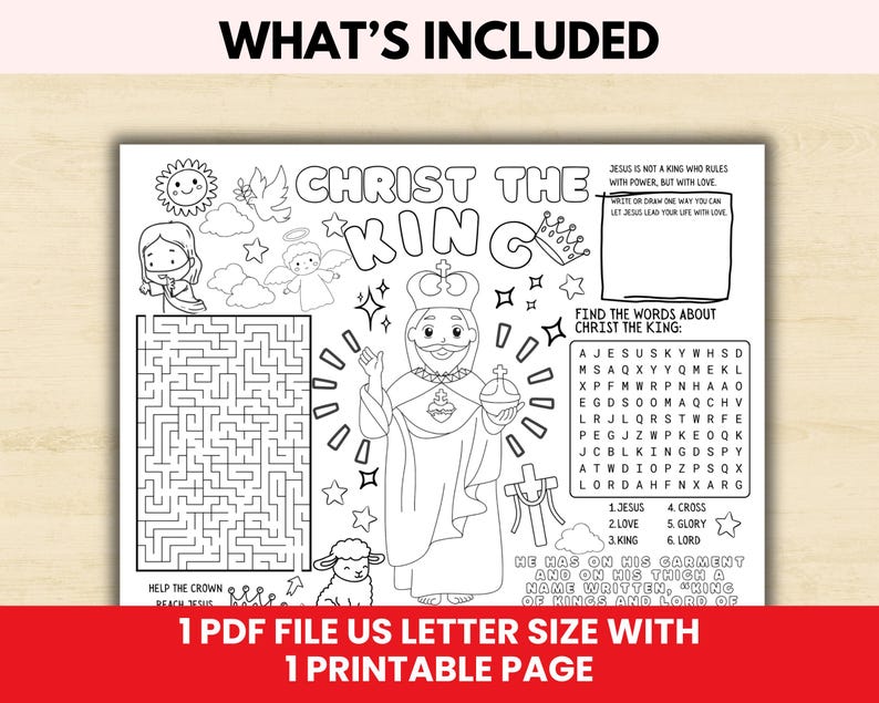 Christ the King Activity Page for Kids, Feast of Christ the King ...