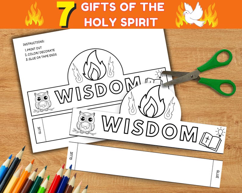 Pentecost Craft for Kids, Gifts of the Holy Spirit Paper Crown Coloring ...