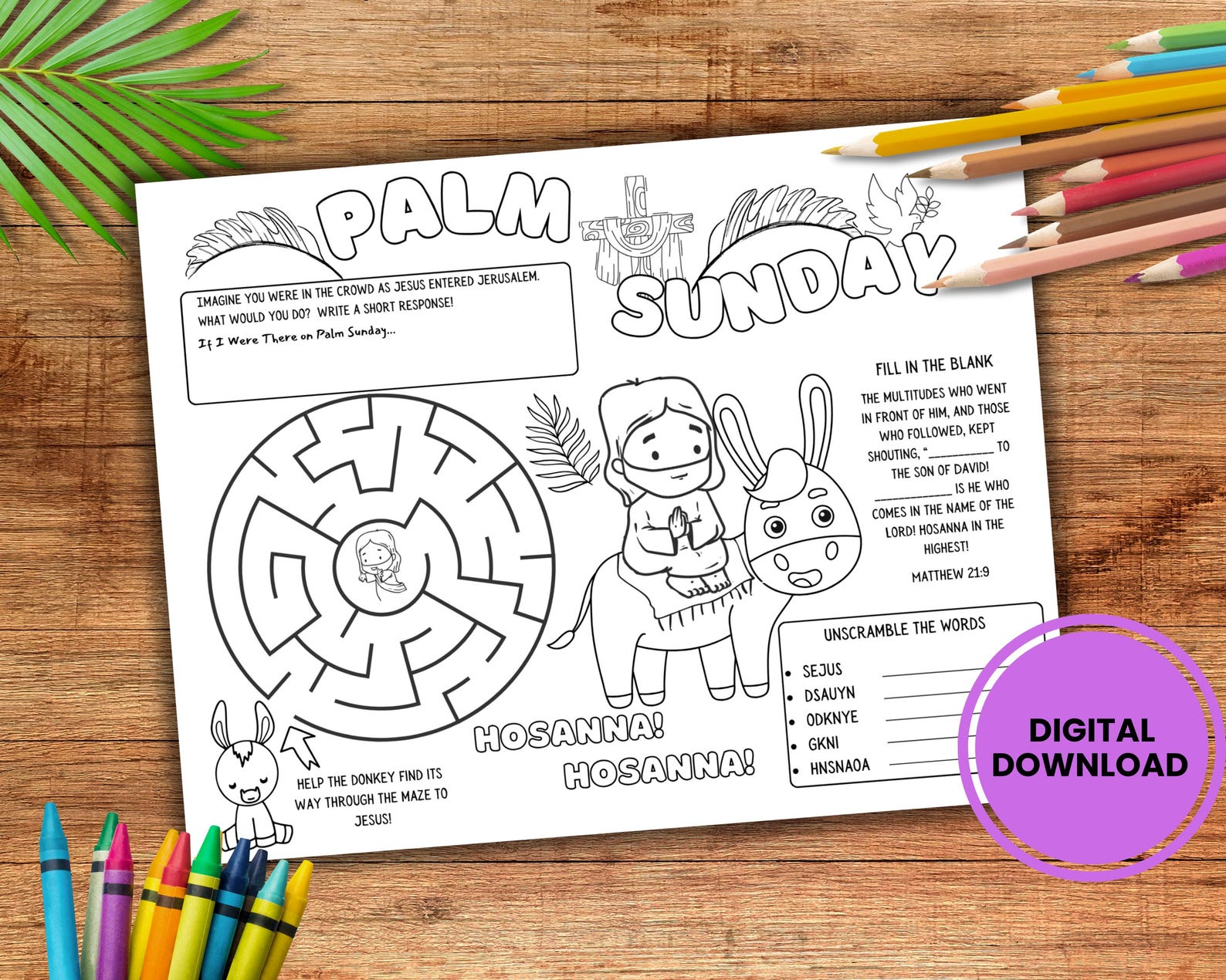 Palm Sunday Activity Placemat for Kids, Holy Week Printable, Catholic ...