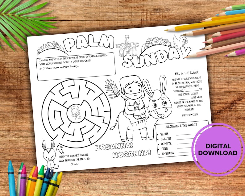 Palm Sunday Activity Placemat for Kids, Holy Week Printable, Catholic ...
