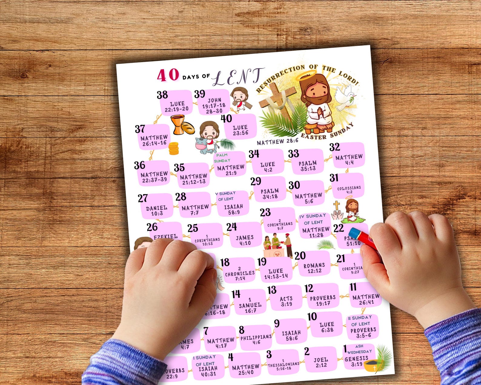 40 Days of Lent Bible Verse Catholic Calendar Countdown, Printable ...