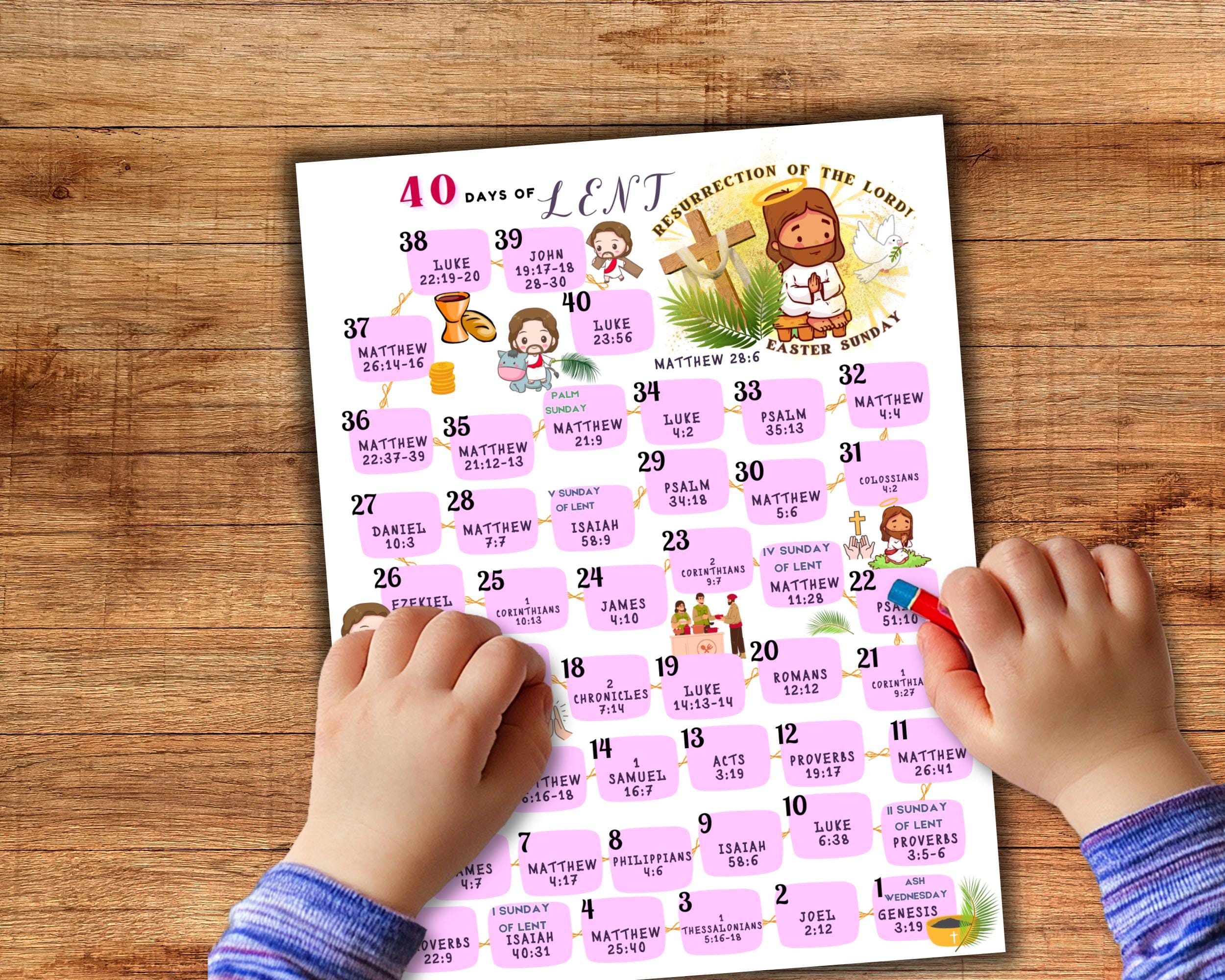40 Days of Lent Bible Verse Catholic Calendar Countdown, Printable ...