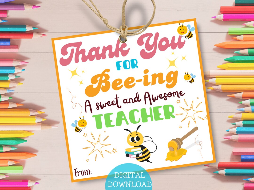 Teacher Thank You Gift Tags: Bee Theme (PDF) - Etsy