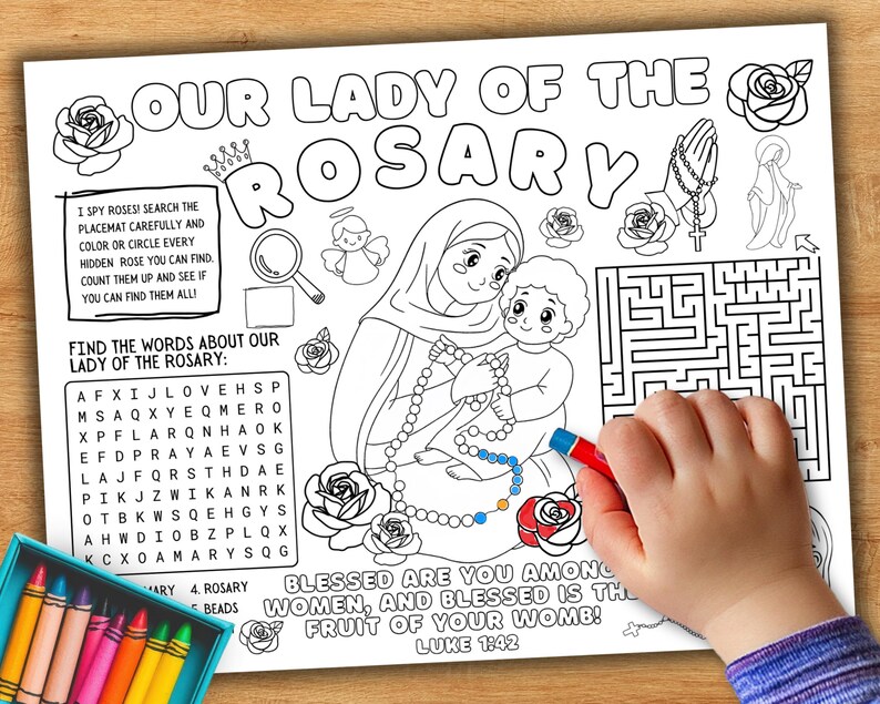 Our Lady of the Rosary Printable Page for Kids, Feast of the Virgin of ...