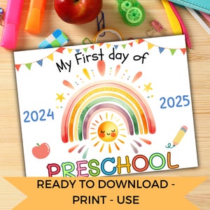Rainbow First Day of School Sign, First Day of Preschool Sign,back to ...