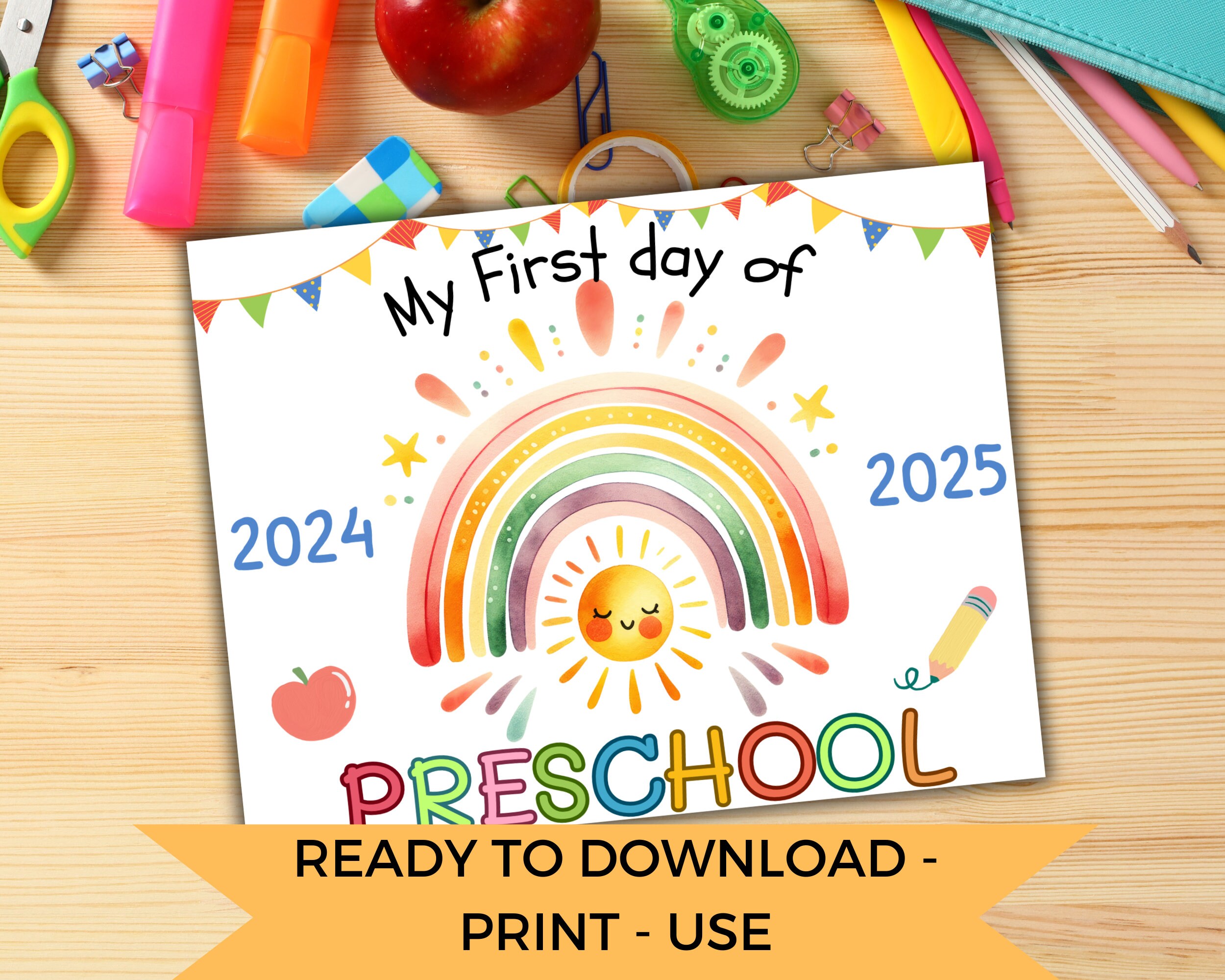 Rainbow First Day of School Sign, First Day of Preschool Sign,back to ...