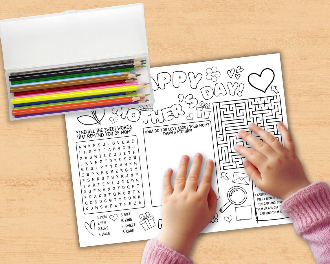 Mother’s Day Activity Placemat for Kids, Happy Mother’s Day Printable ...