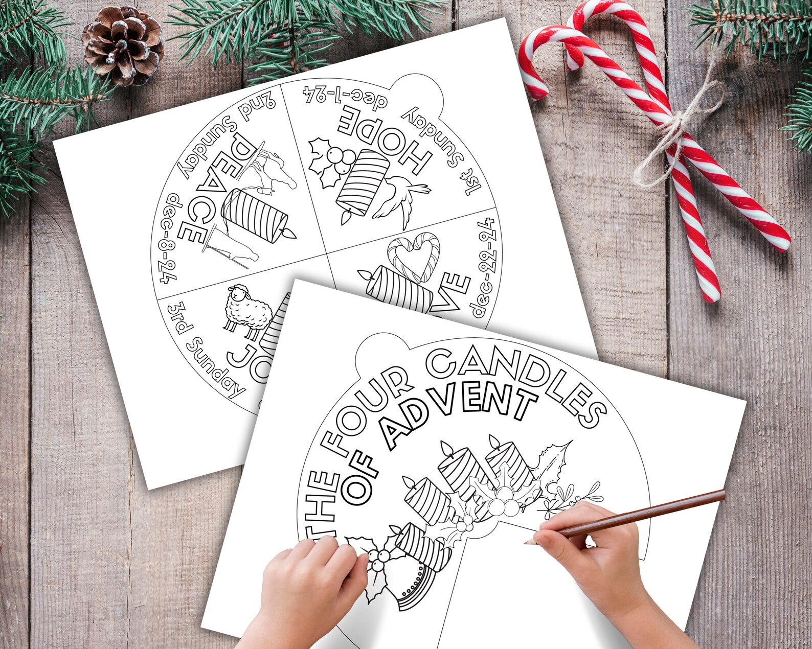 Advent Craft for Kids Spinner Wheel, Advent Candle Wreath Coloring ...
