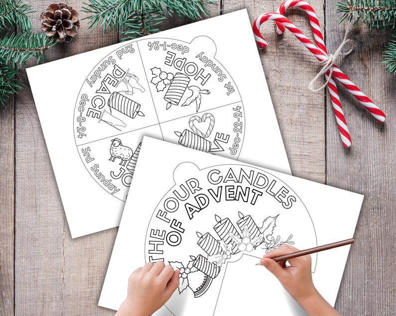 Advent Craft for Kids Spinner Wheel, Advent Candle Wreath Coloring ...