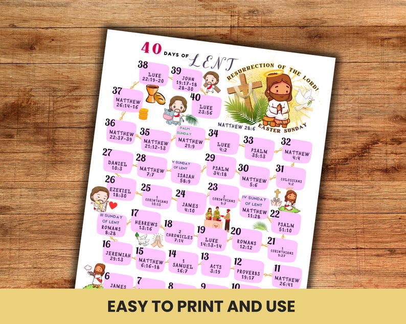 40 Days of Lent Bible Verse Catholic Calendar Countdown, Printable ...