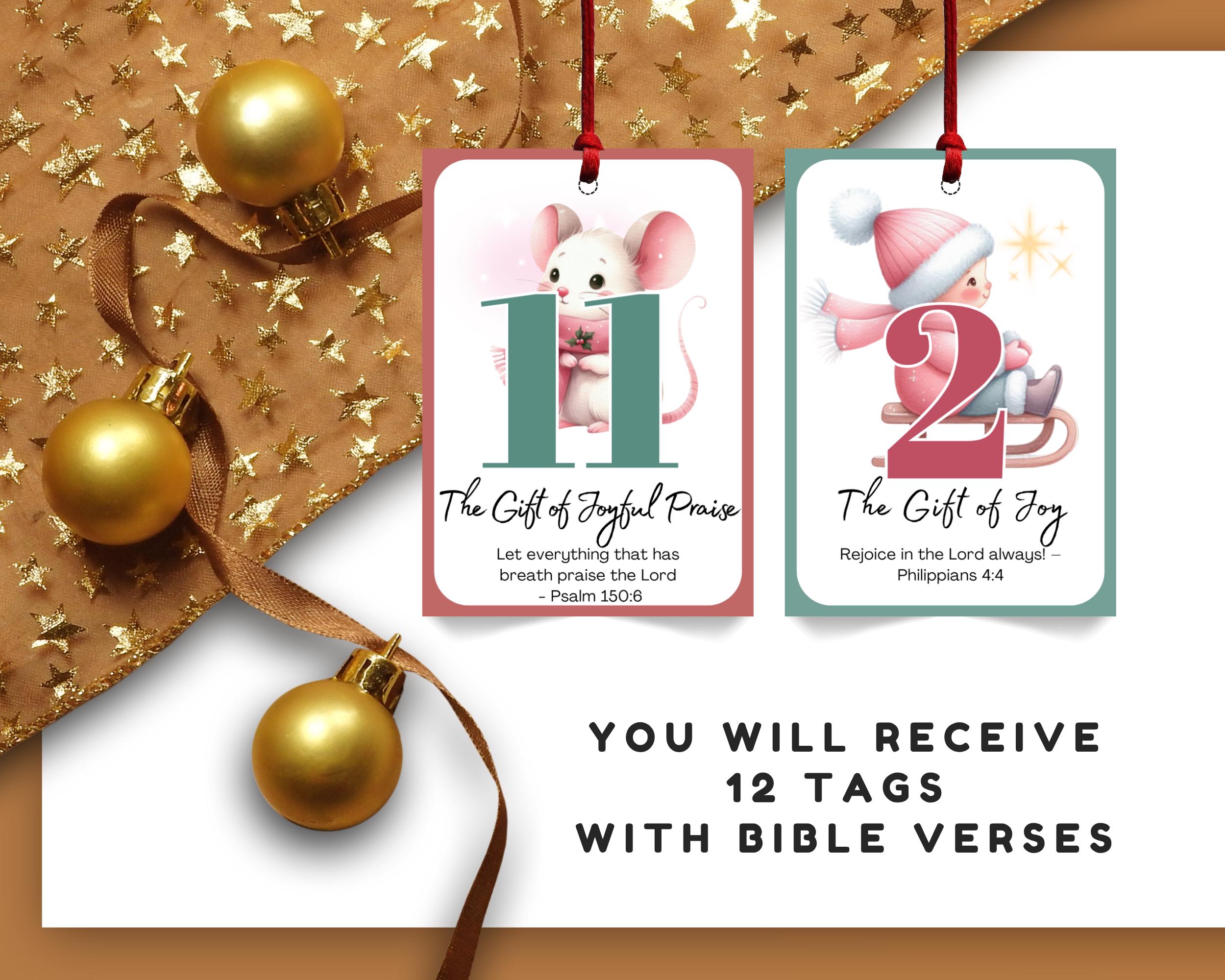 12 Days of Christmas Gift Tags, Printable Bible Verse Christmas Tags ...
