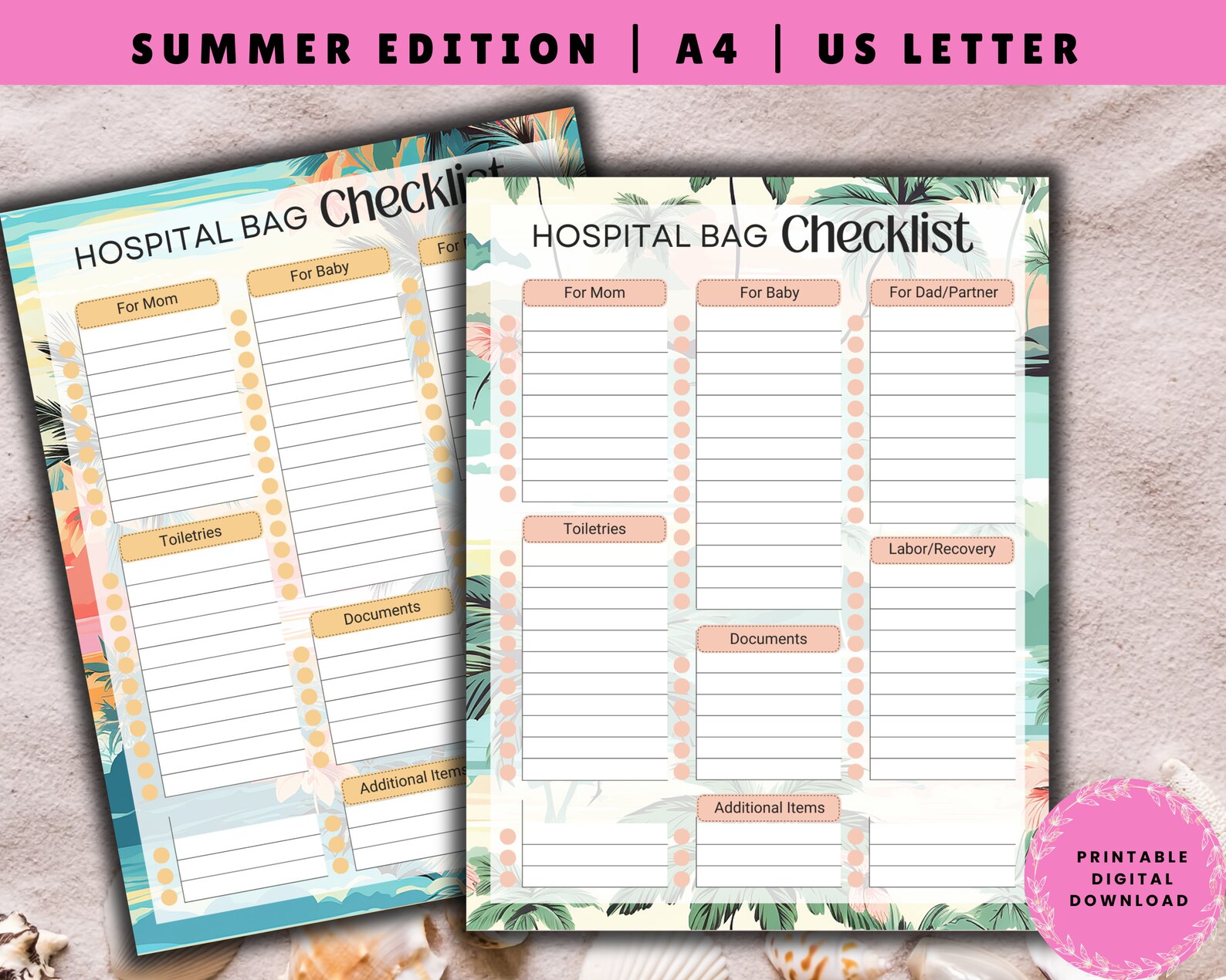 Hospital Bag Checklist Summer Edition, Labor Bag Checklist, Mom and ...