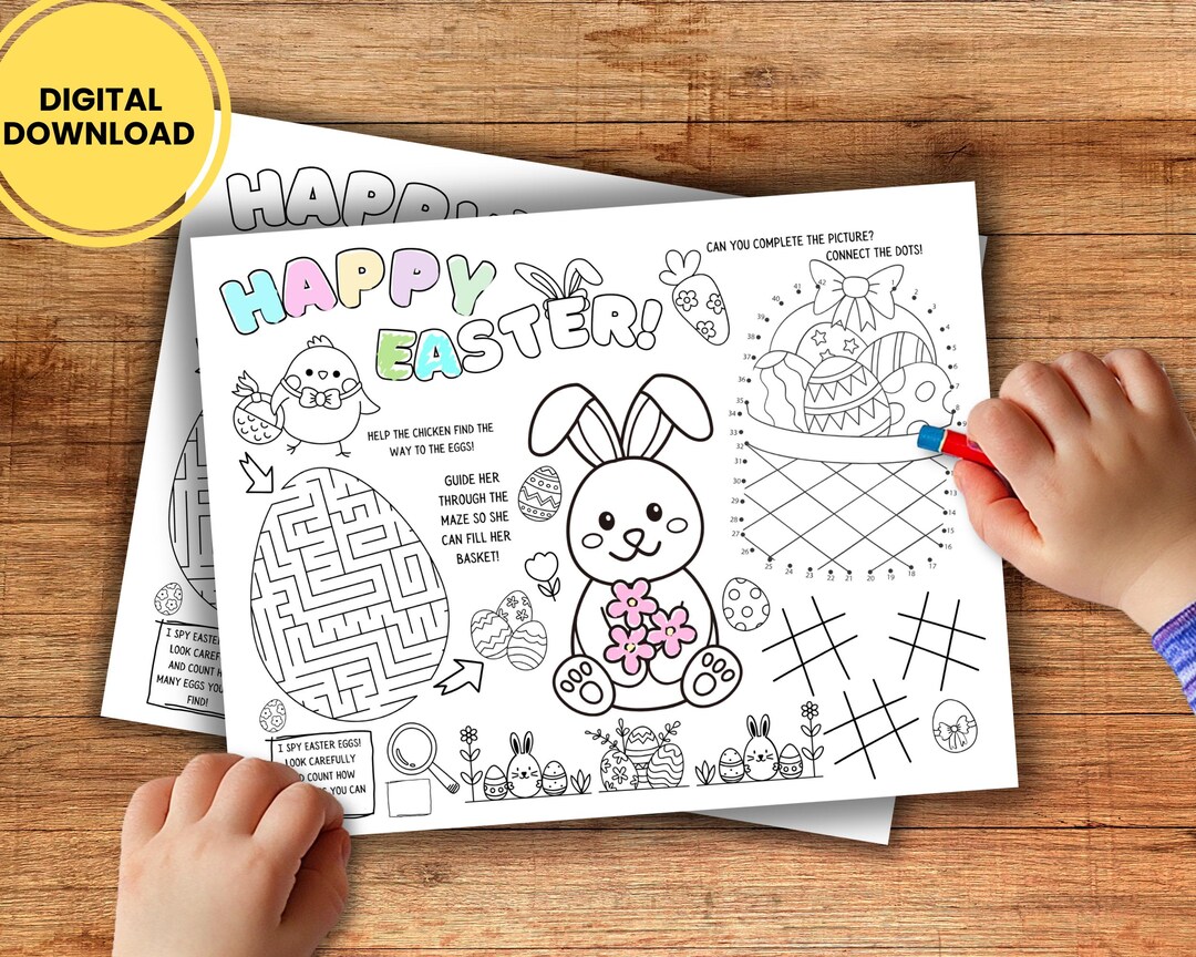Printable Easter Activity Placemat for Kids, Fun Easter Coloring and ...