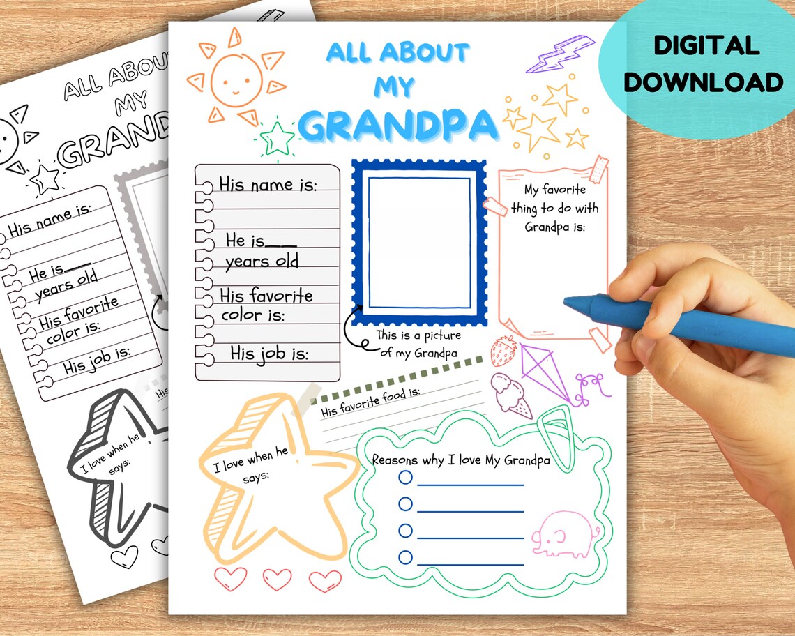 All About My Grandpa Printable Father's Day Gift, Grandpa Questionnaire ...