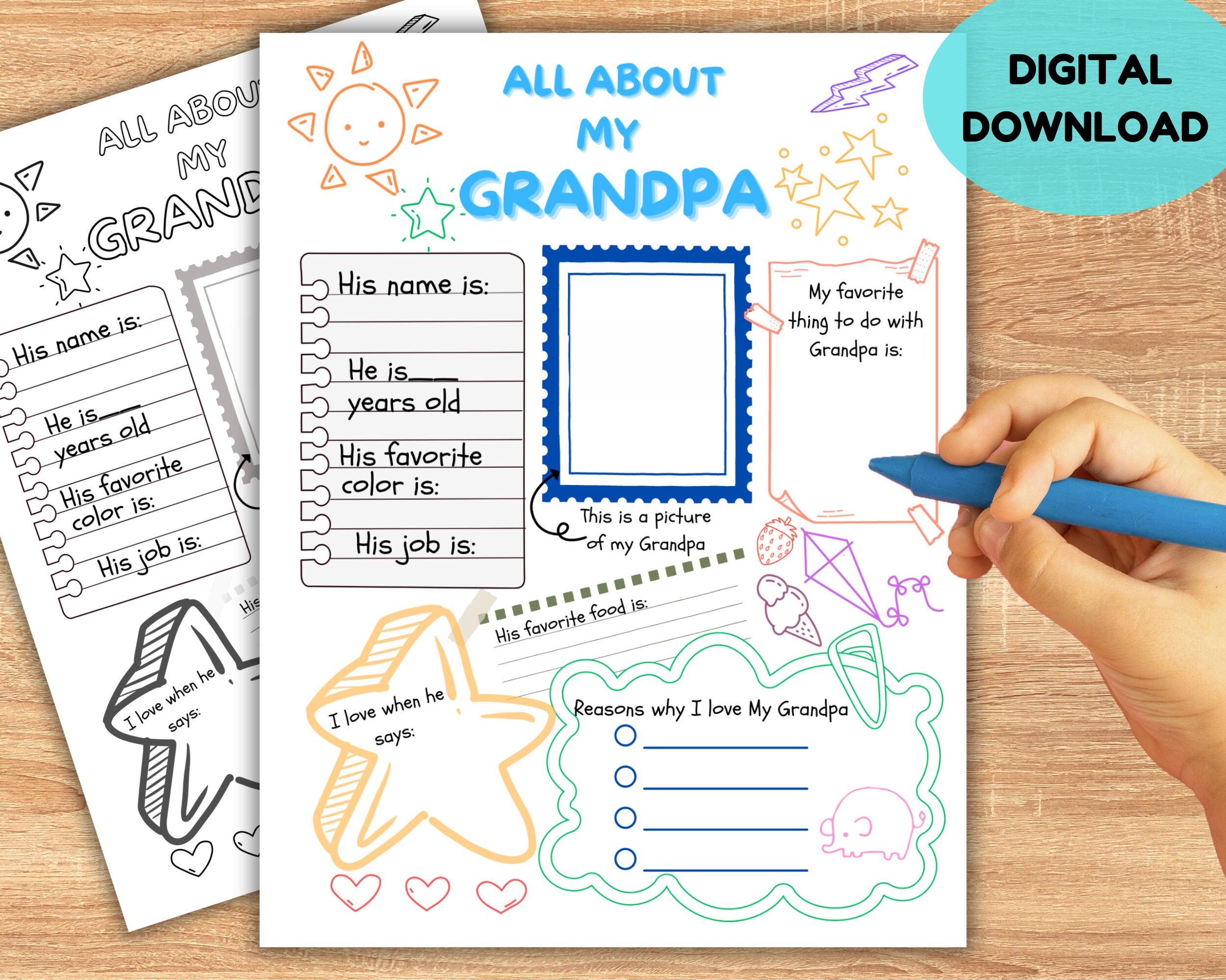 All About My Grandpa Printable Father's Day Gift, Grandpa Questionnaire ...