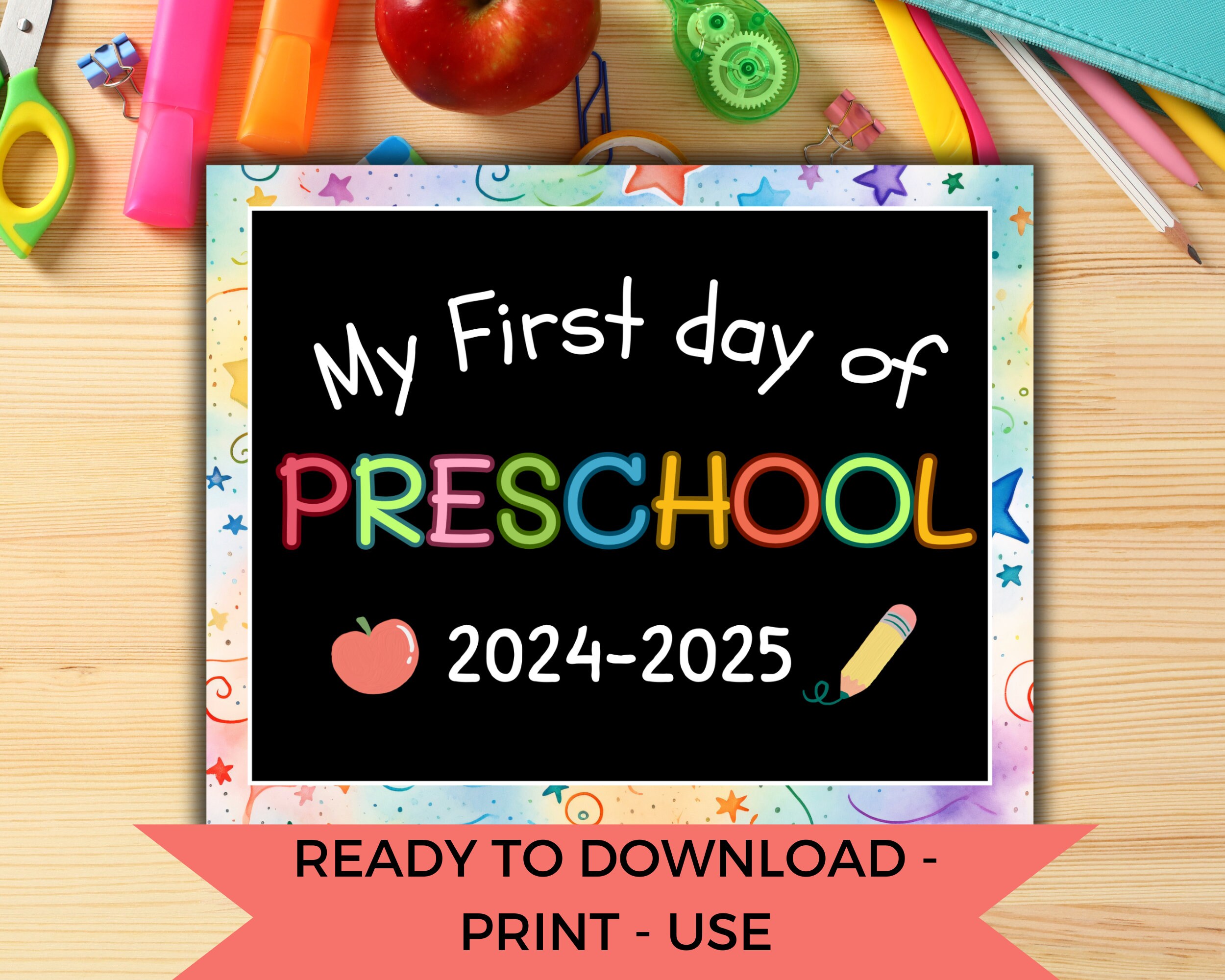 First Day of School Sign, First Day of Preschool Sign, Back to School ...