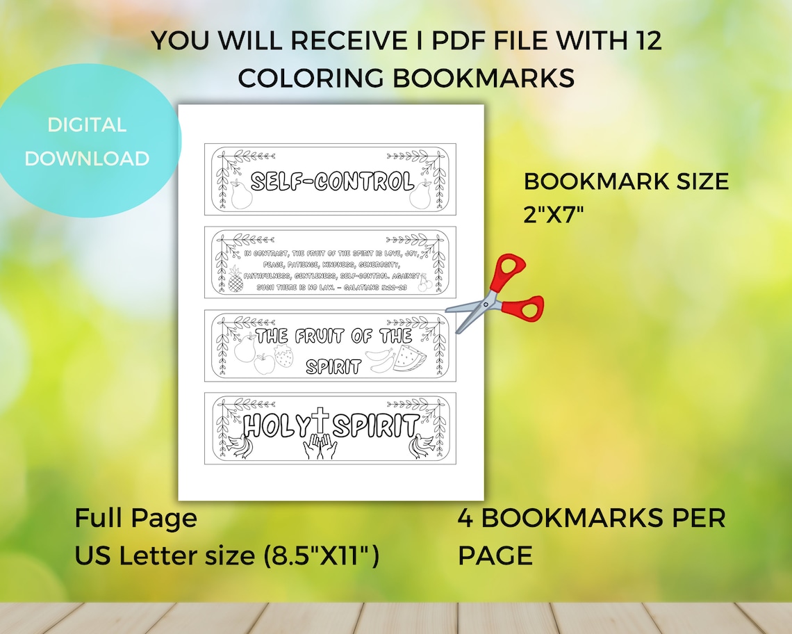 Fruits of the Spirit Coloring Bookmarks: Kids Bible Activity (PDF) - Etsy
