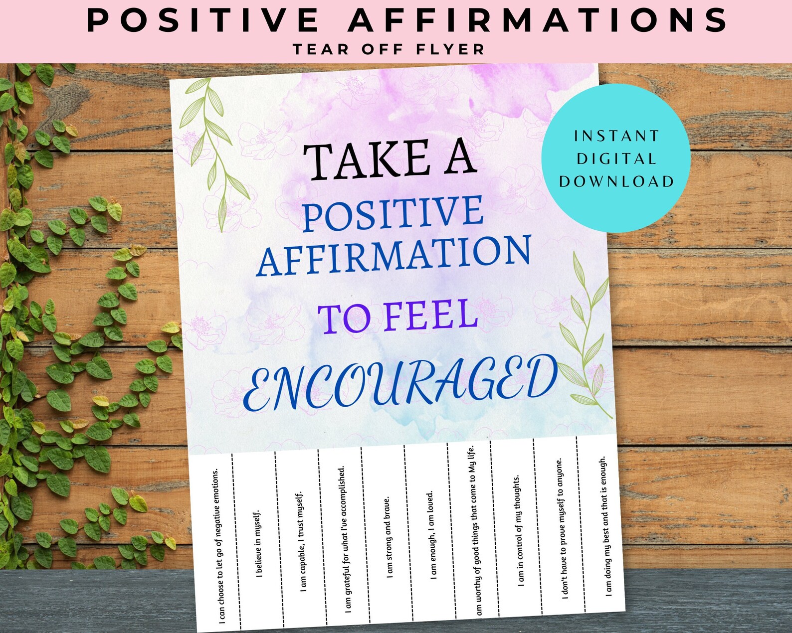 Positive Affirmations Tear off Flyer, Encouragement Flyer, Compliments ...