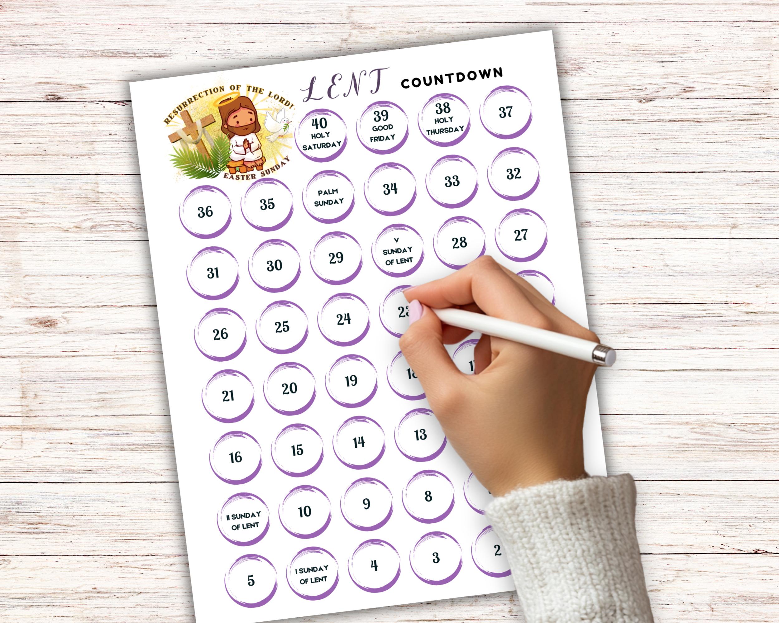 40 Days of Lent Countdown, Printable Lenten Countdown for Kids ...