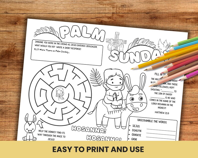 Palm Sunday Activity Placemat for Kids, Holy Week Printable, Catholic ...