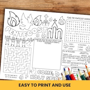 Pentecost Activity Placemat, Printable Sunday School Coloring Page for ...