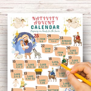 Printable Advent Calendar, Bible Verse Nativity Advent Scripture ...