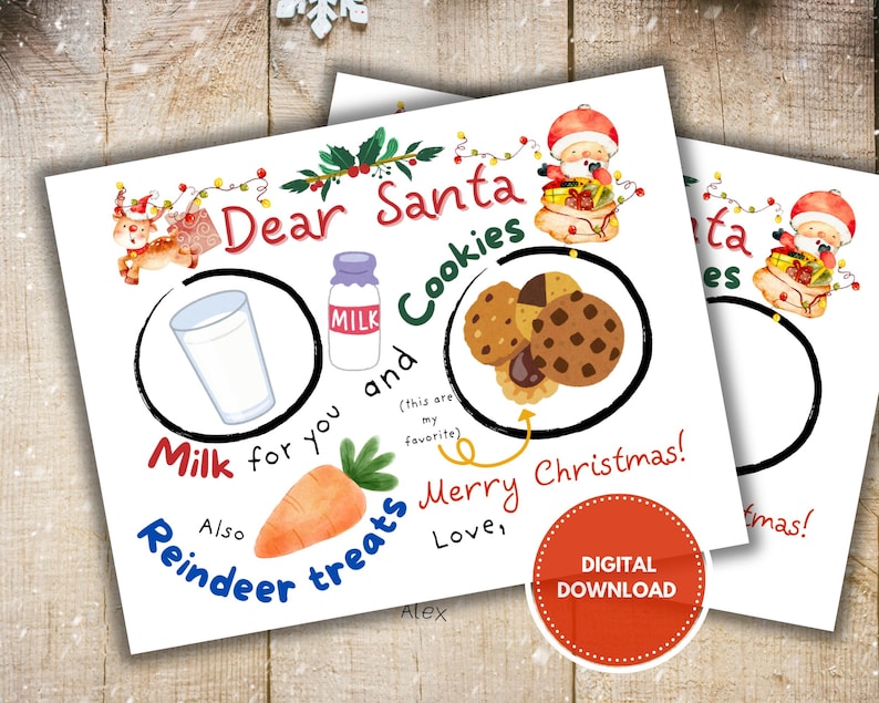 Milk and Cookies Santa Tray, Printable Dear Santa Placemat, Milk and ...